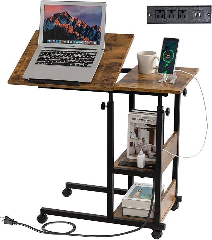 Amazon.com: Hadulcet Adjustable C Table with Charging Station, Tiltable ...