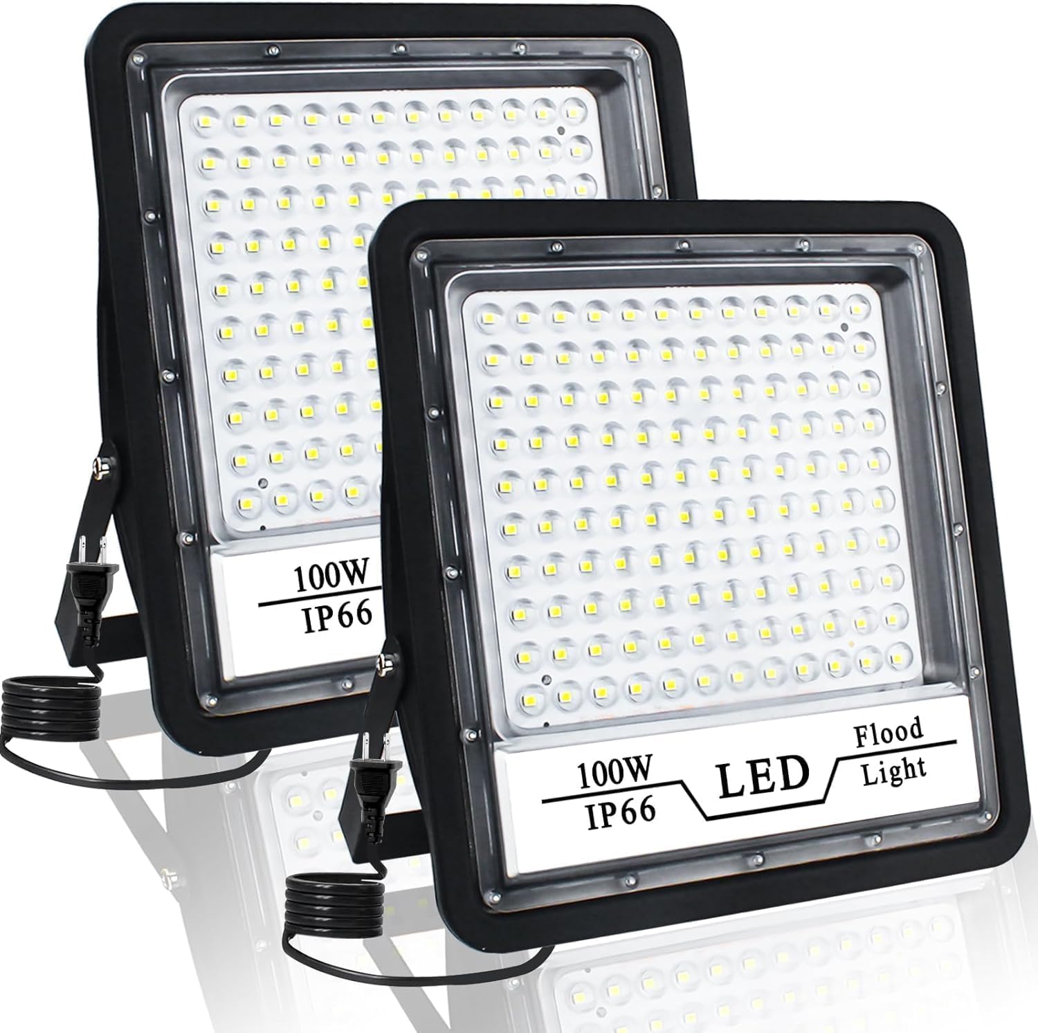 2 Pack Flood Light Outdoor, 100W 10000lm LED Flood Light, IP66 ...