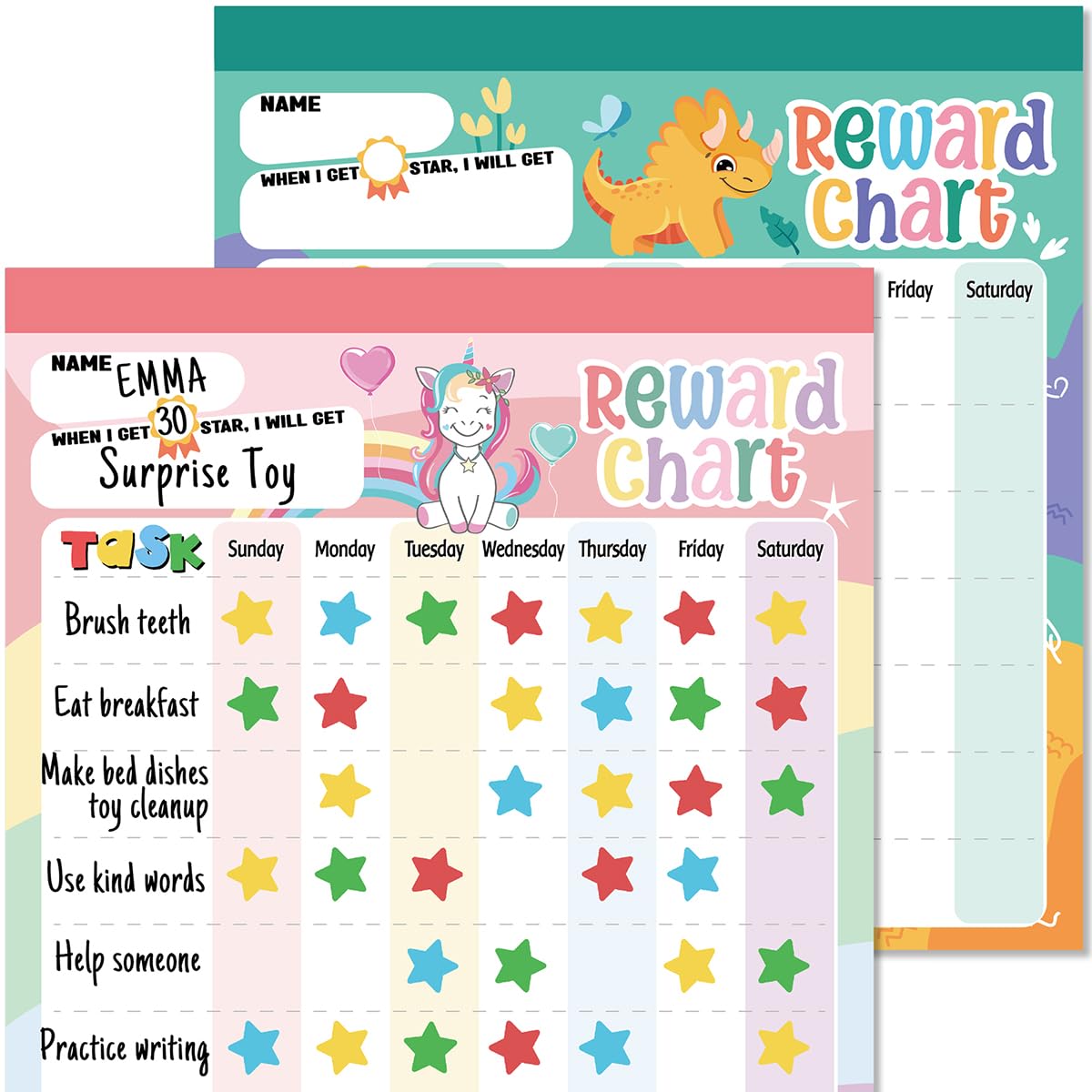 Amazon.com: Reward Chart for Kids – 2 Pack Unicorn Dinosaur Behavior ...