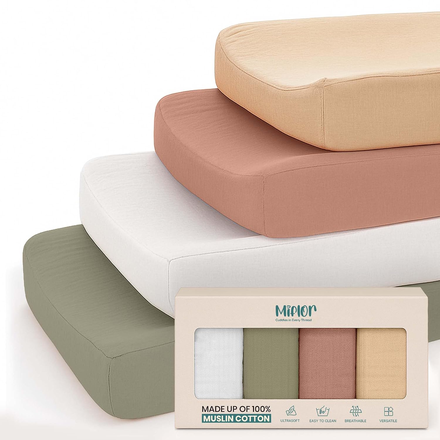 Amazon.com: Mi Flor 4 Pack Muslin Changing Pad Cover 16x32x5 inches ...