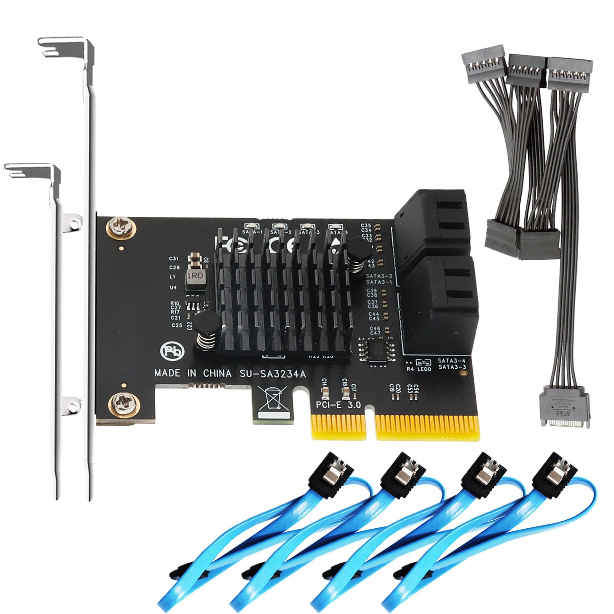 Amazon.com: GLOTRENDS SA3234A 4-Ports PCIe X2 SATA 3.0 Expansion Card ...