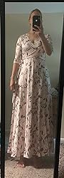 Afibi Womens Bohemian 3/4 Sleeve Faux Wrap Maxi Dress with Belt at ...