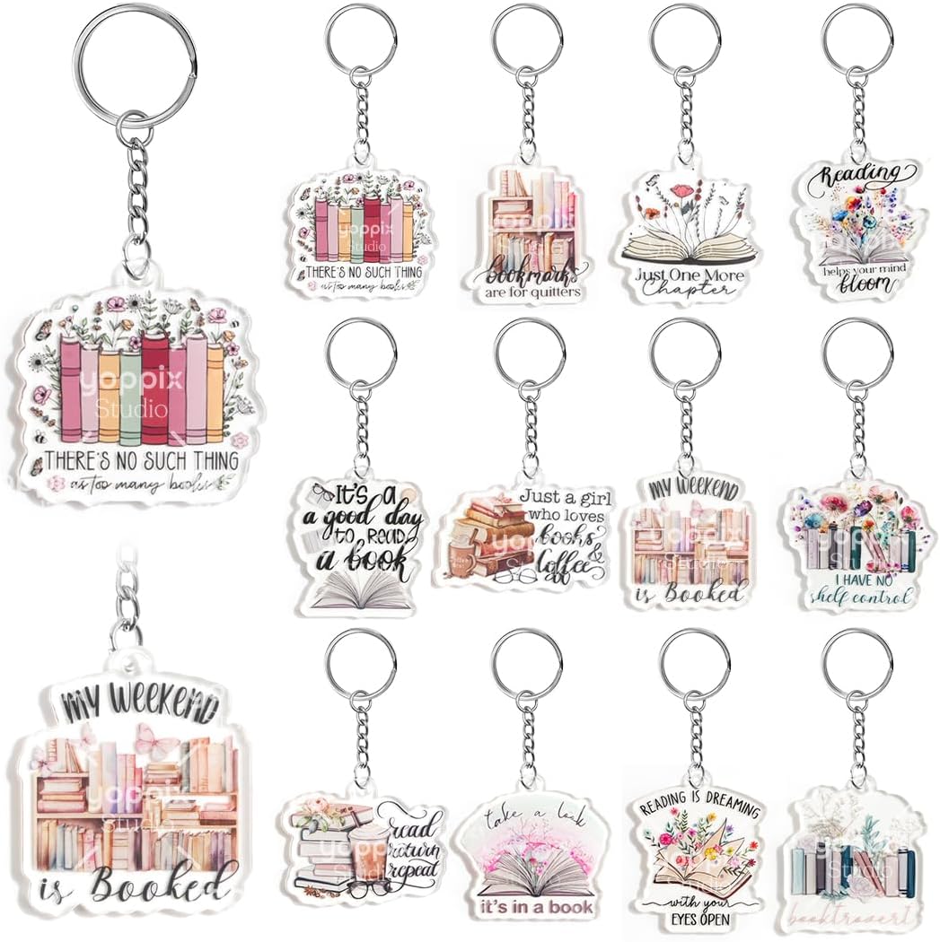 Amazon.com: YOPPIX 12Pcs Double-Sided Book Lover Keychains – Retro ...