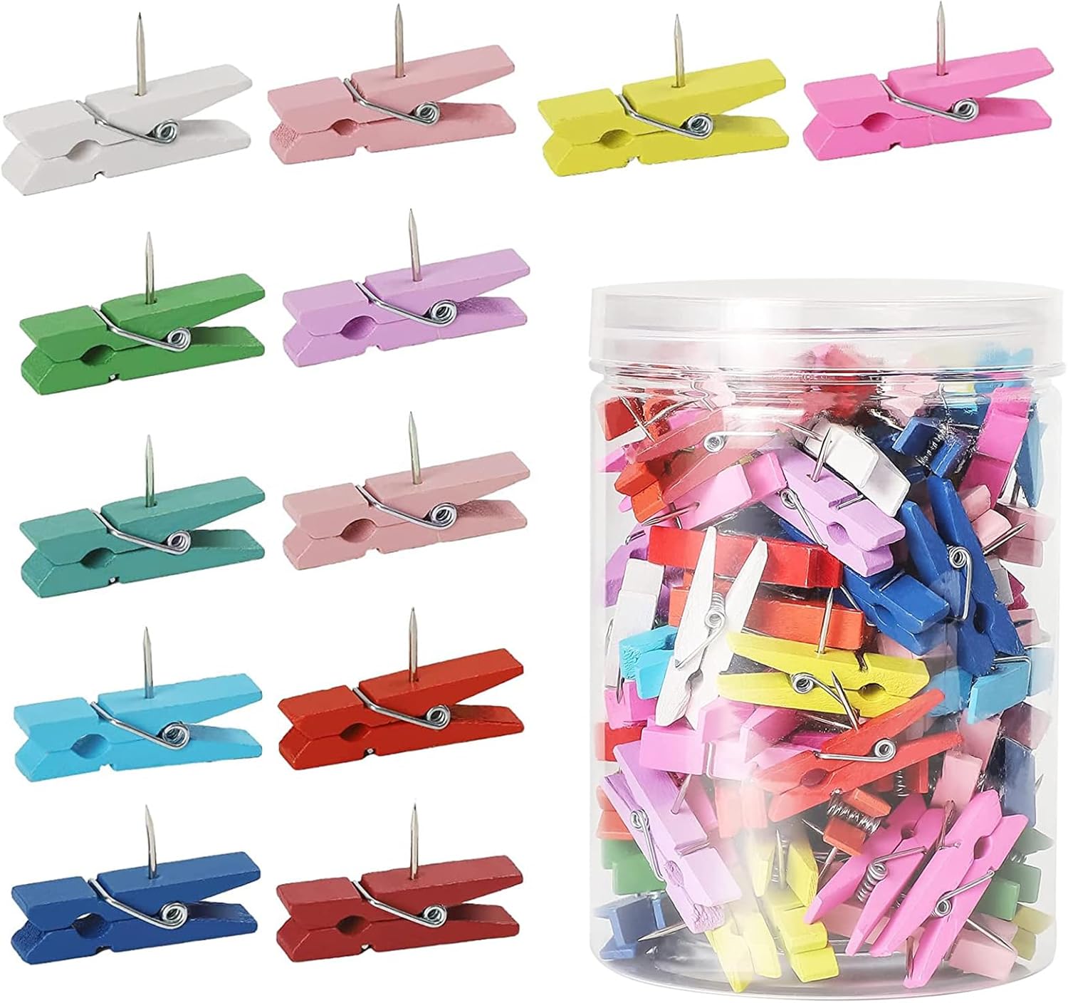 Amazon.com: JIASTCMY Push Pin Wooden Clips, Colorful Push Pin with ...