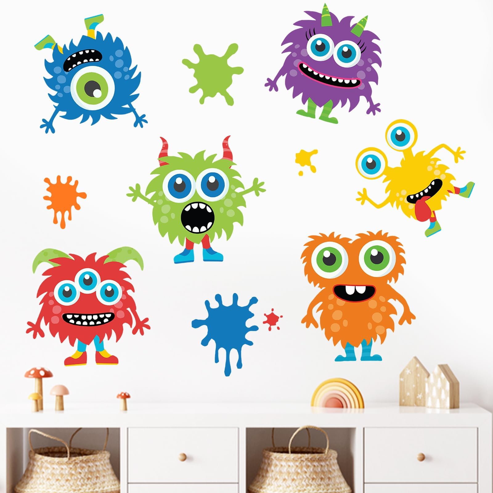 Amazon.com: Mfault Cute Monster Wall Decals Stickers, Colorful Big Eye ...