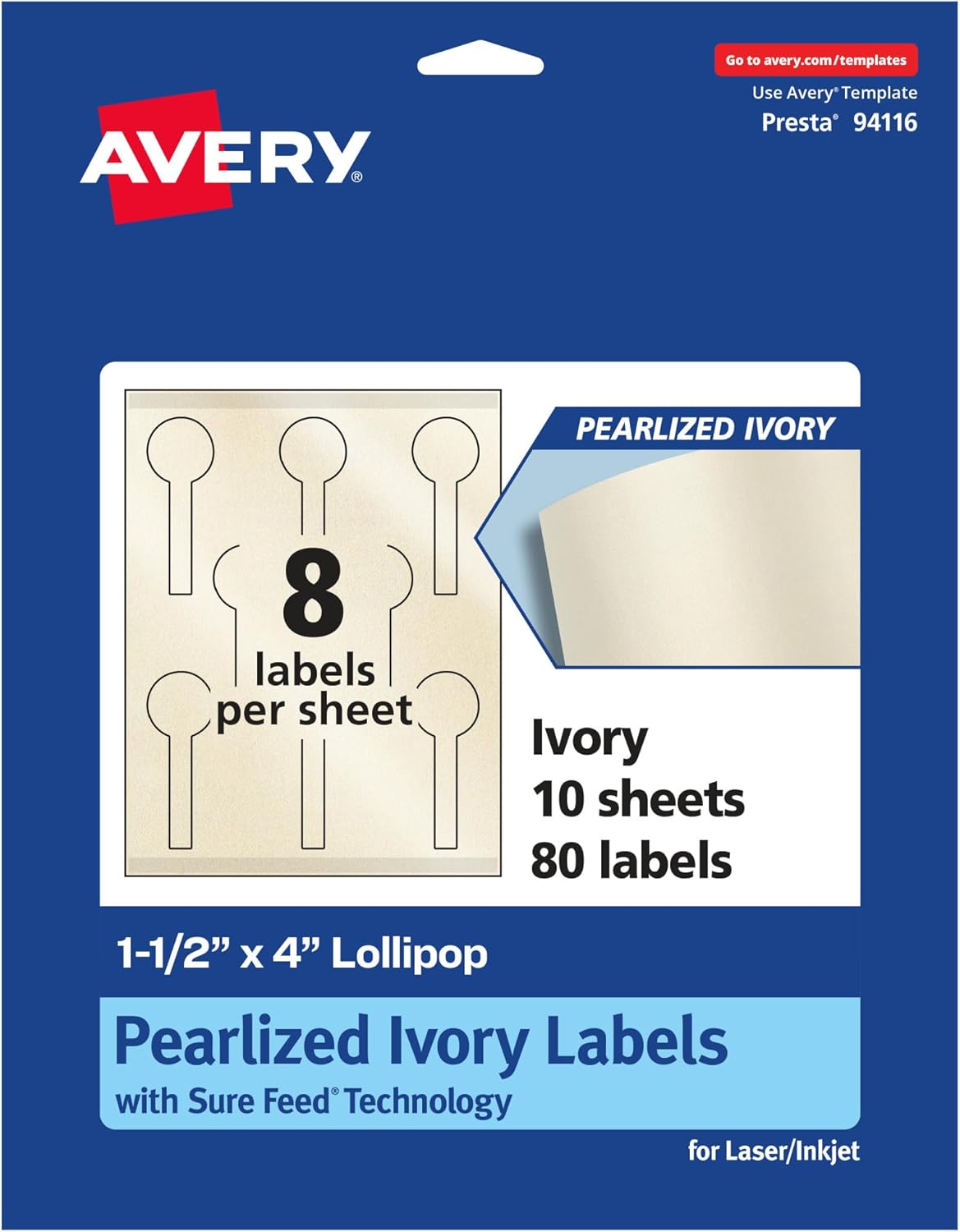 Amazon.com : Avery Pearlized Ivory Lollipop Labels, Sure Feed ...