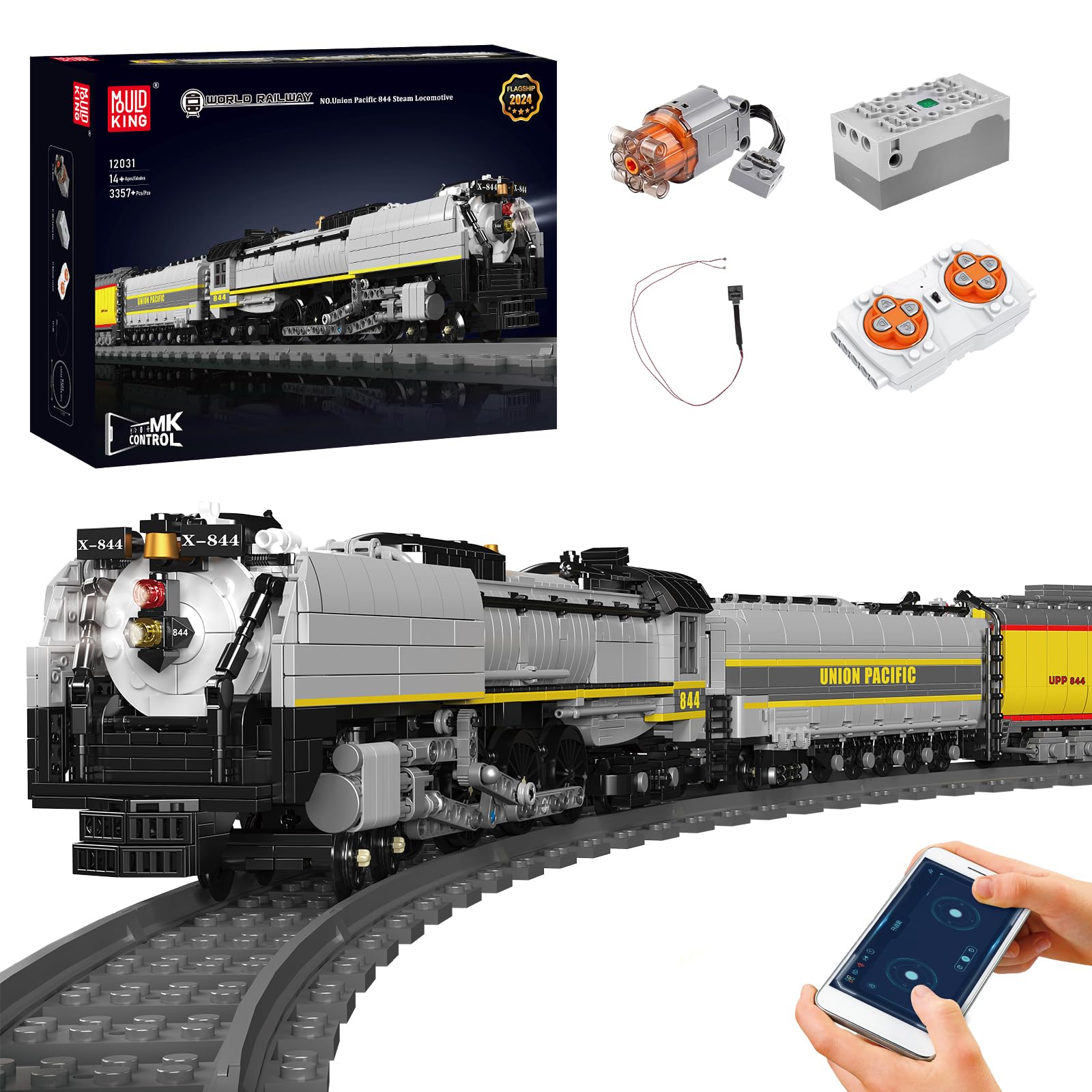 Mould King 12031 Technology Train Railway Building Blocks Model, 3357 ...