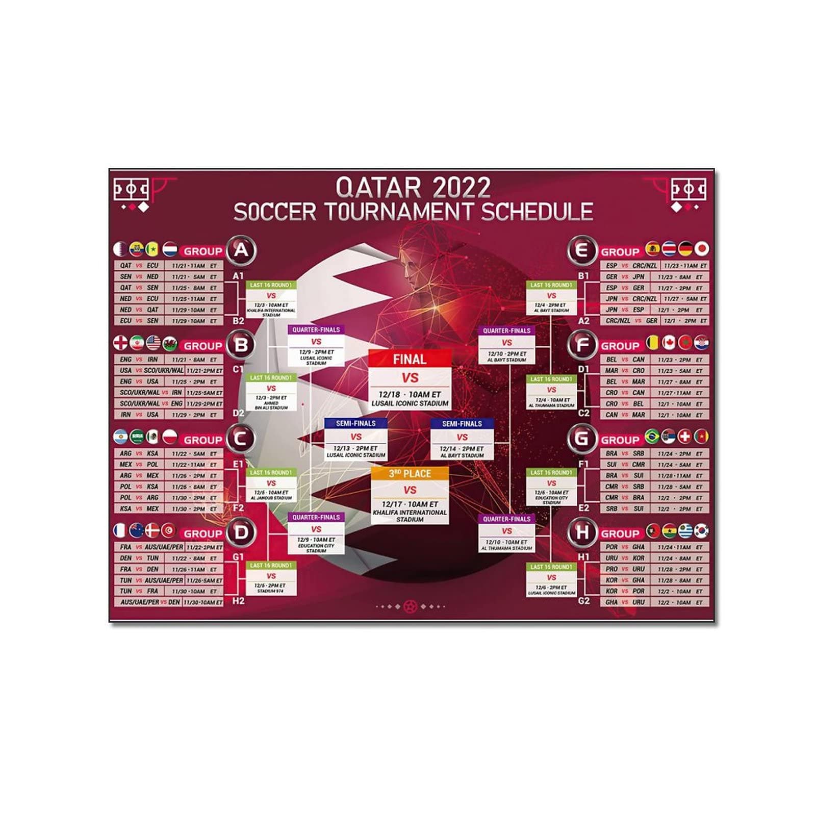 2022 World Cup Qatar Football Wall Chart Poster World Cup | Desertcart ...