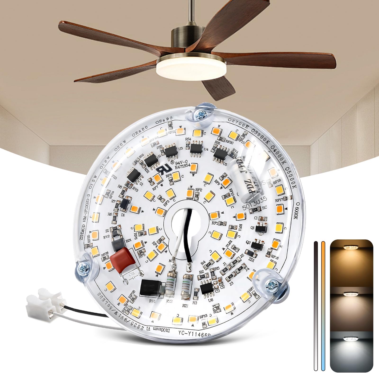 TobeBright 3.93'' Ceiling Fan LED Light Replacement, 120V 18W 1600LM ...