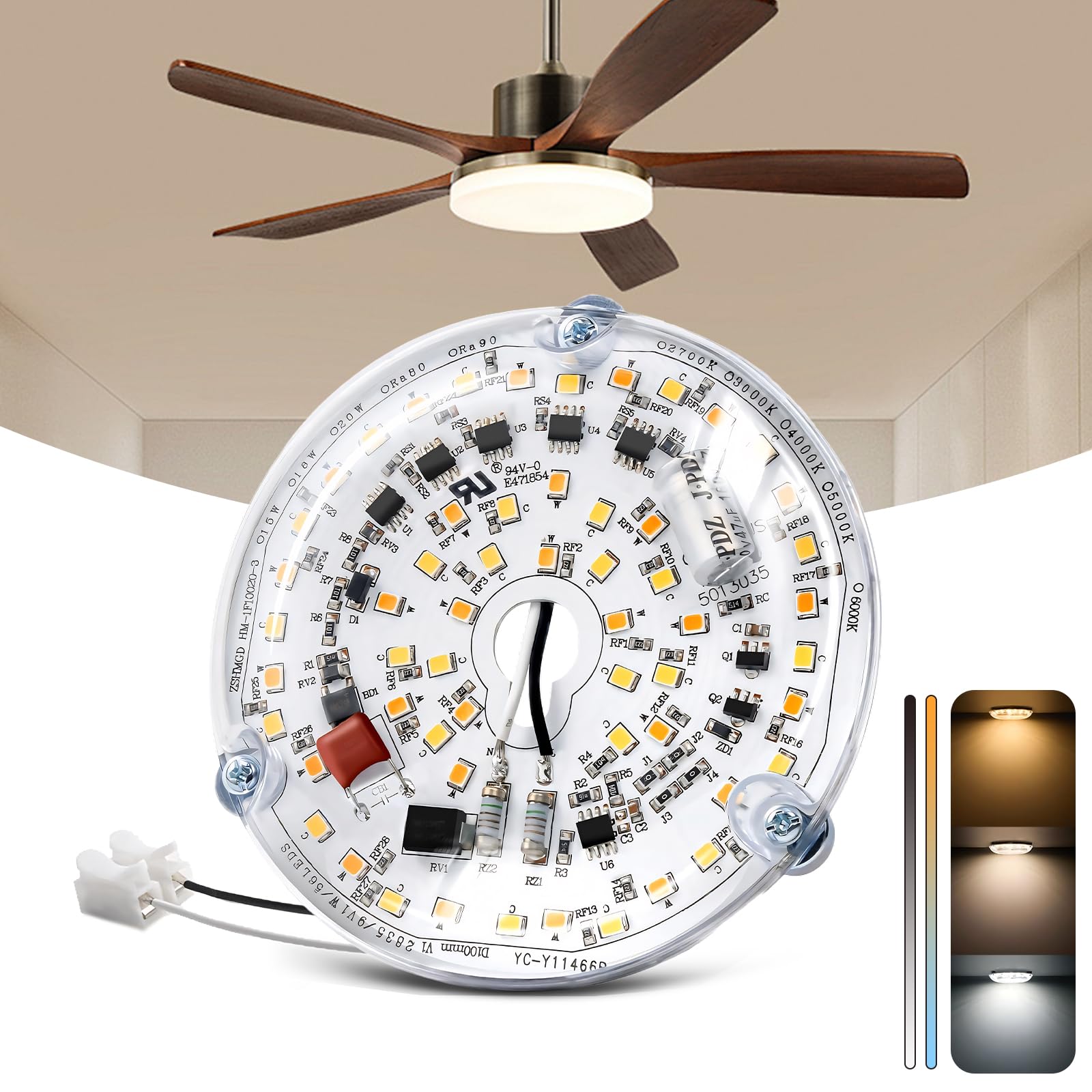 TobeBright 3.93'' Ceiling Fan LED Light Replacement, 120V 18W 1600LM ...