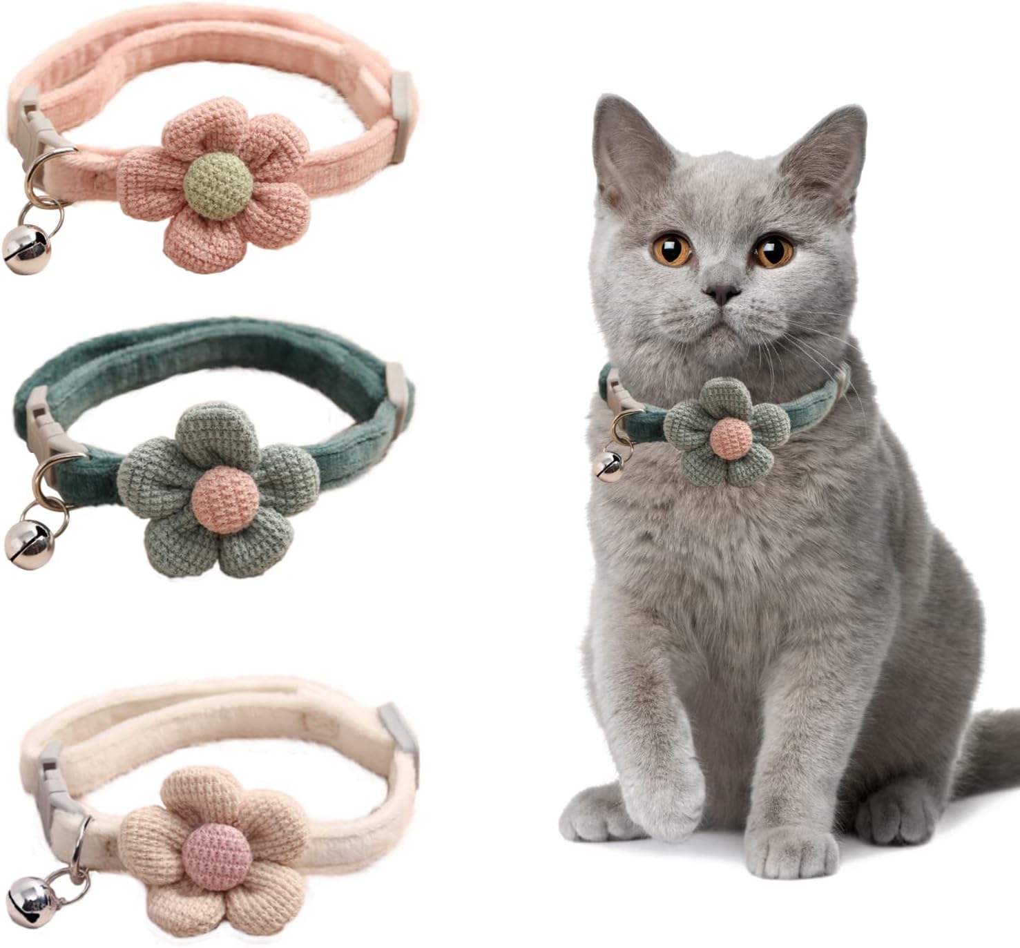 Pet Supplies : 3 PCS Kitten Collar with Bell Cat Collar with Flower ...