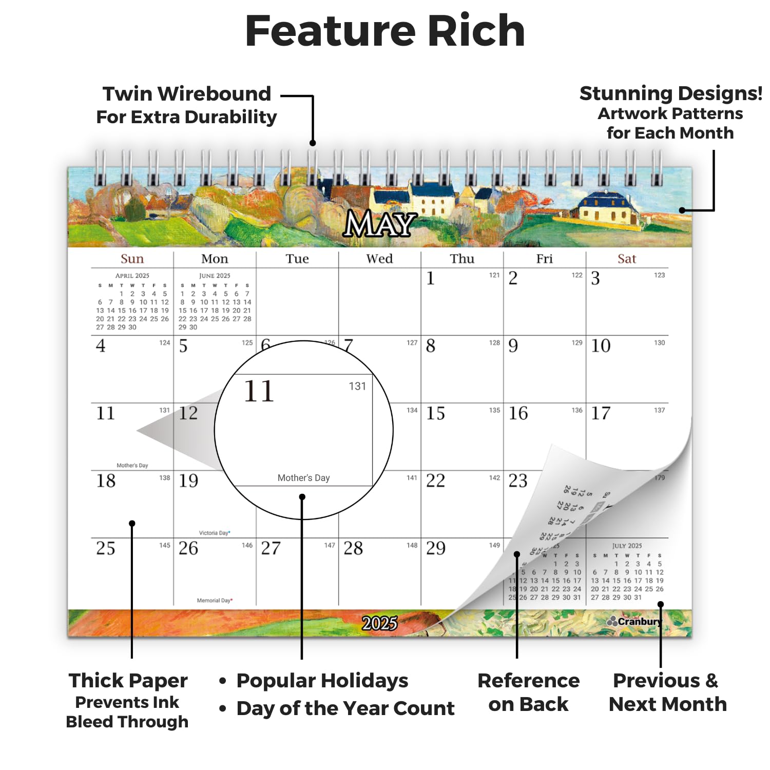 Snapklik.com : CRANBURY Small Desk Calendar 2025, 8x6" (Artwork ...