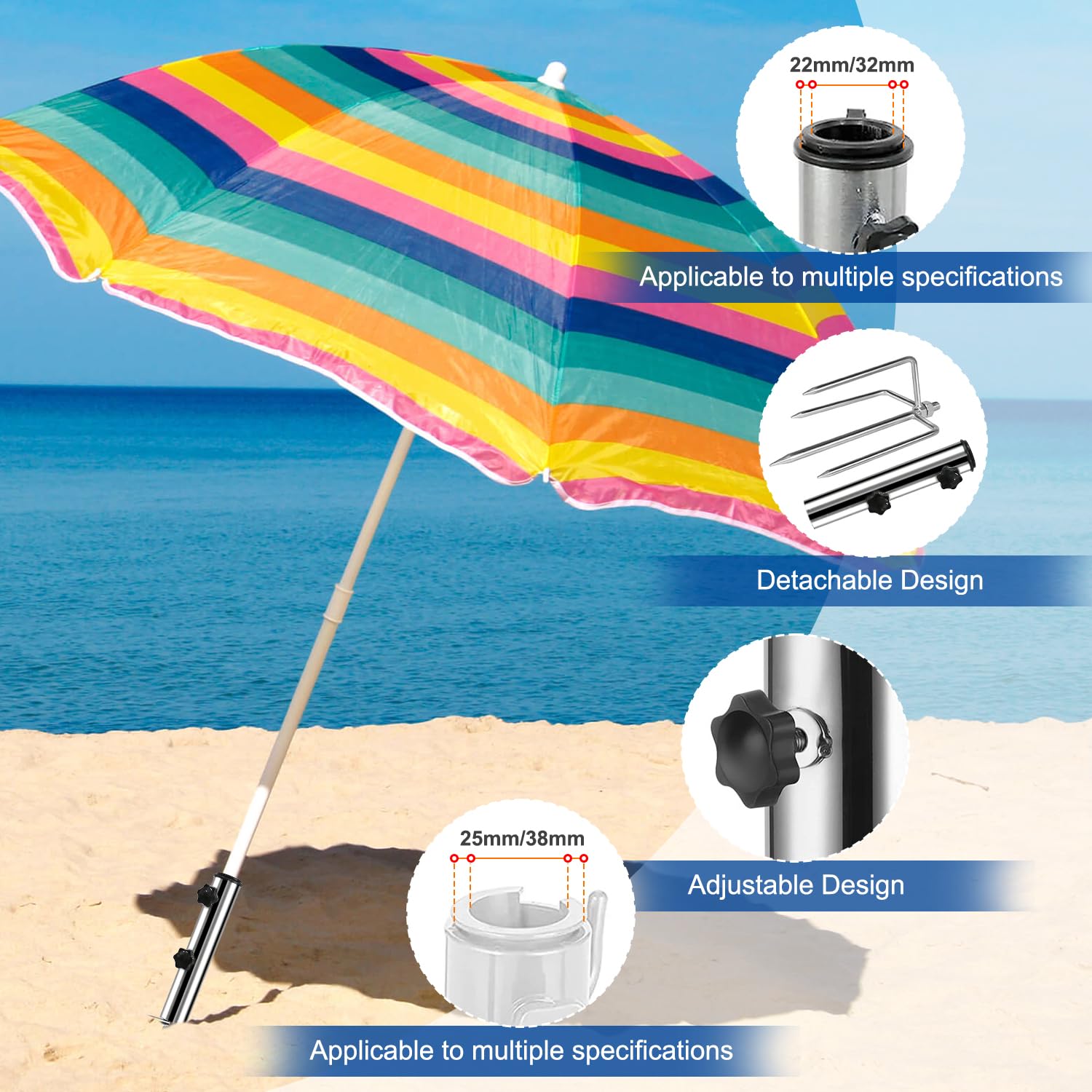 AROMUJOY Parasol Stand with Lawn Spike, Umbrella Stand Anchor with 4 ...