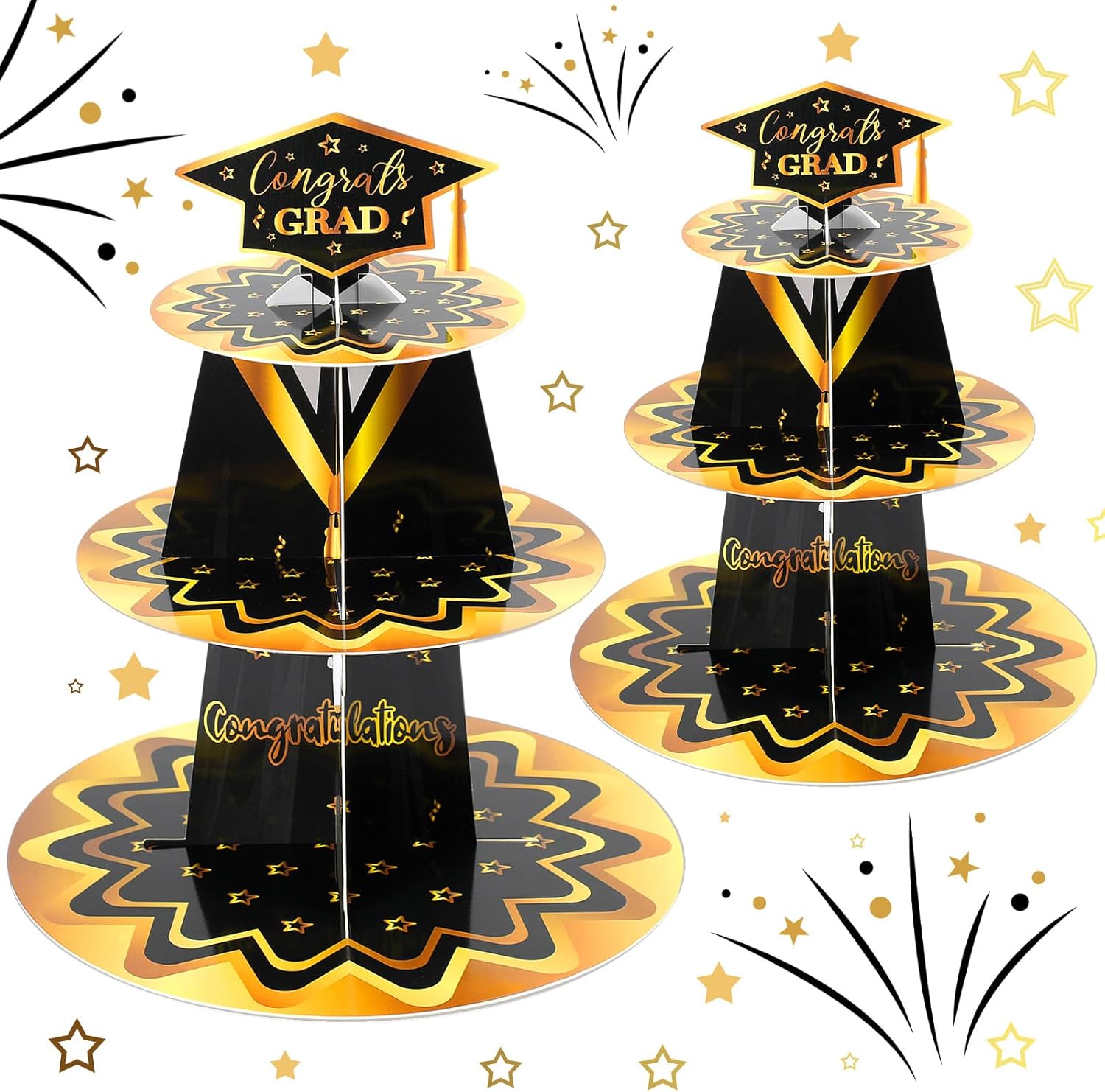 Amazon.com | 2 Set Graduation Cupcake Stand for 50 Cupcakes 3 Tier ...