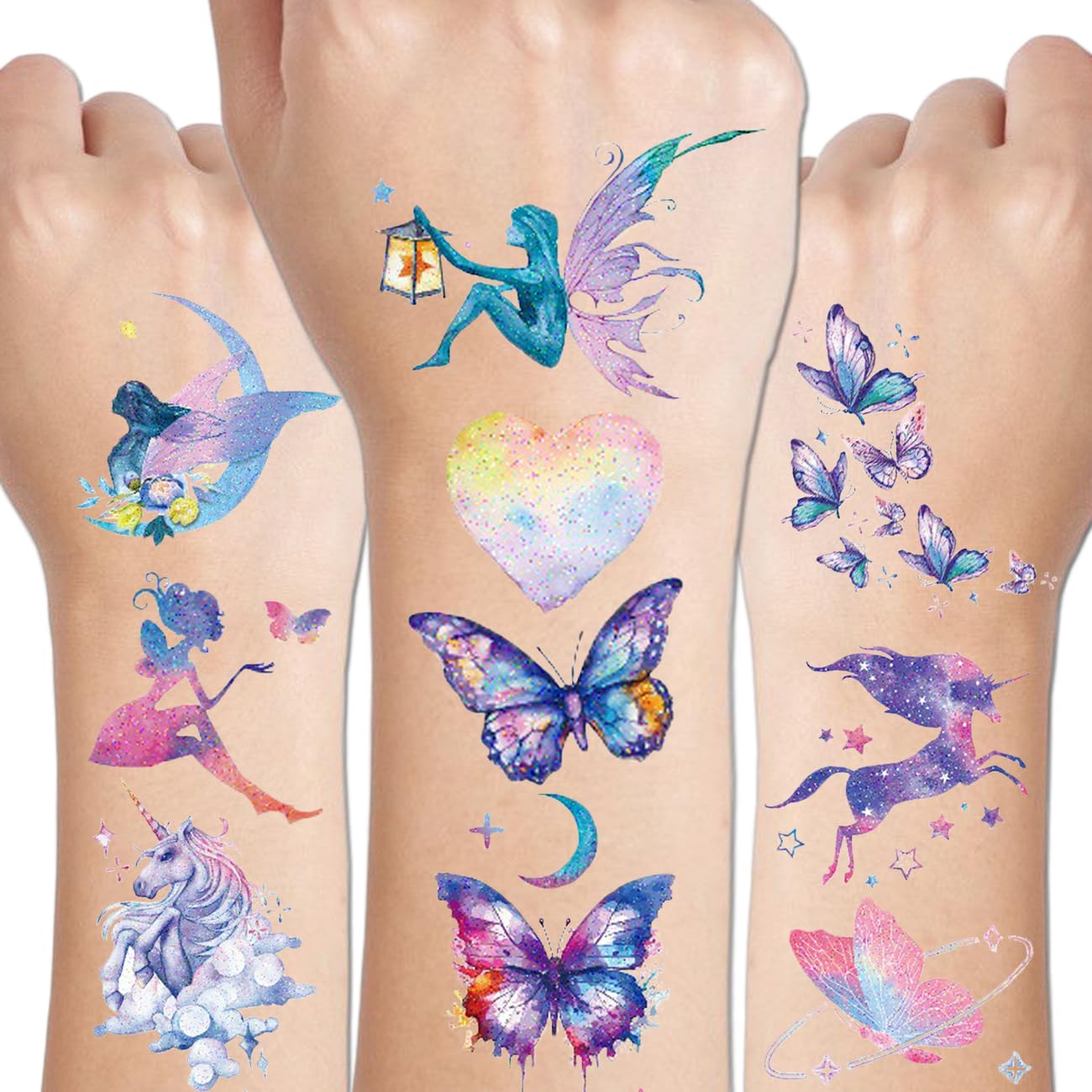 Amazon.com : CHARLENT 110 Glitter Styles Temporary Tattoos for Girls ...