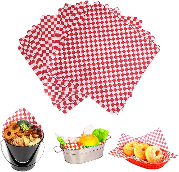 100Pcs Greaseproof Paper Sheets Food Grade Wrap Paper Checkered Food ...
