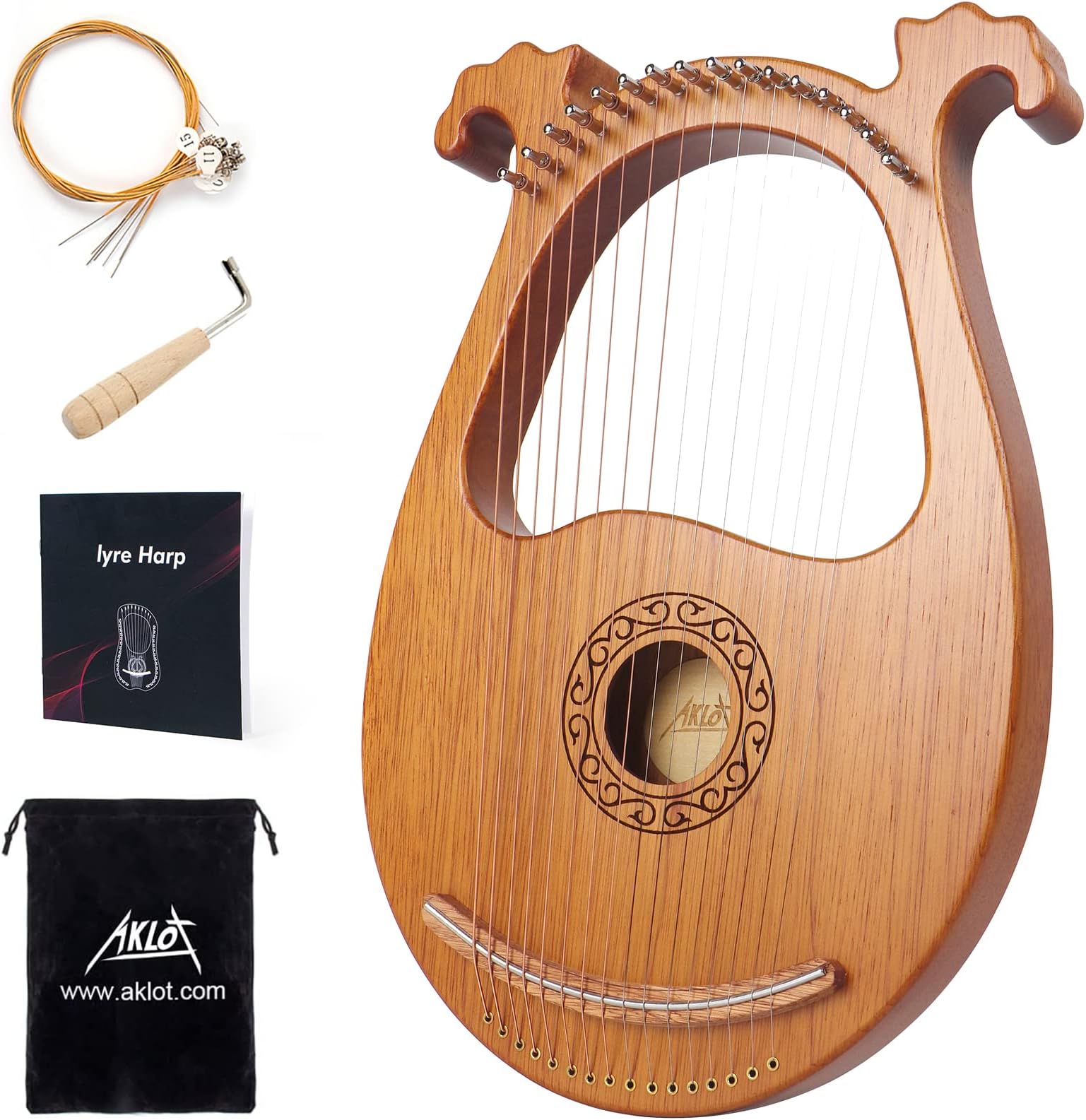 Amazon.com: AKLOT 16 String Lyre Harp Deer Smile lyras Harps Mahogany ...