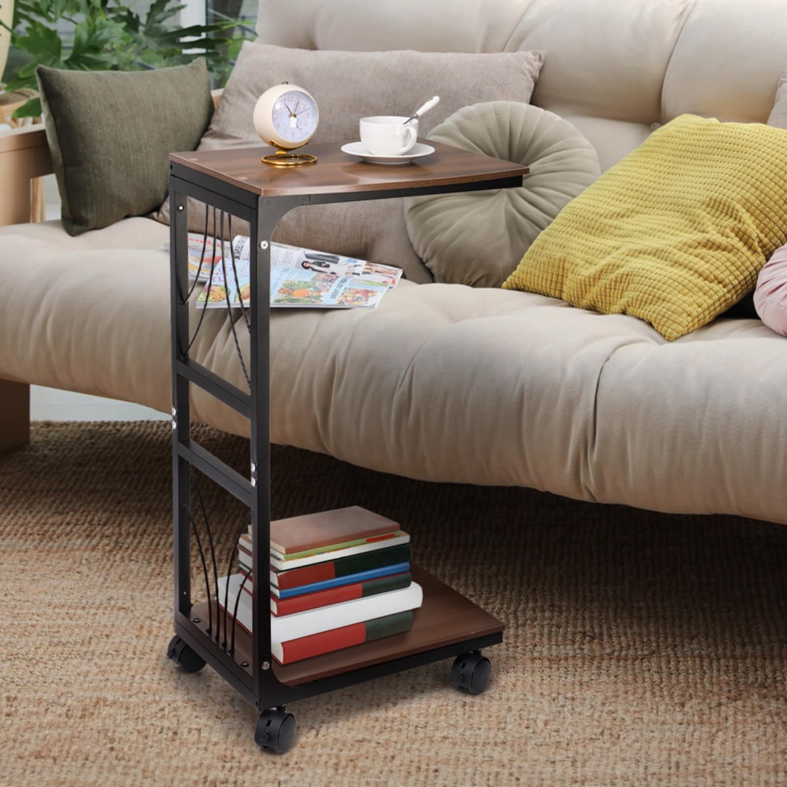 Amazon.com: Peohud C Shaped End Table, Sturdy Side Table with Rolling ...