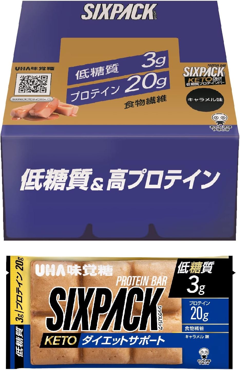 Amazon | 【まとめ買い】 UHA味覚糖 SIXPACKケトプロテインバー キャラメル味 1枚(43g)×10個 | UHA | 栄養バー