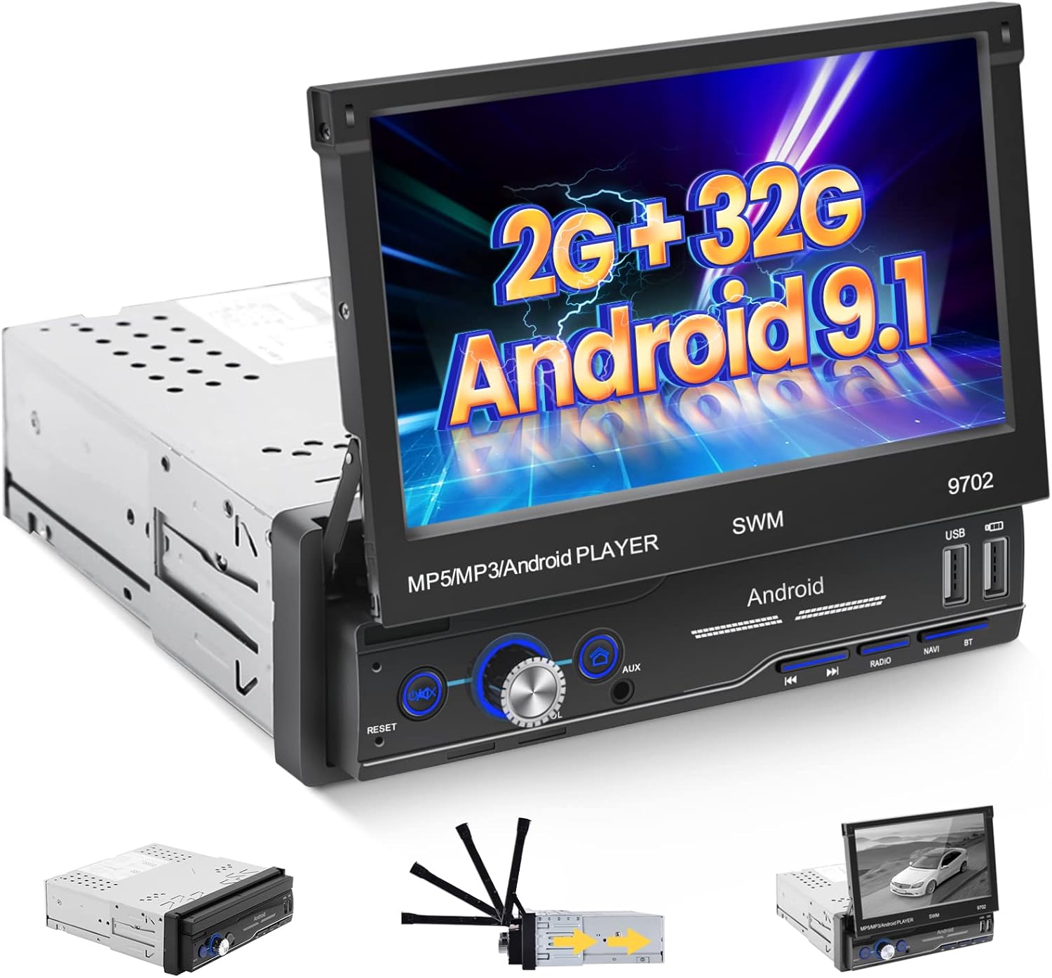 Android 9.1 2+32G Car Radio Autoradio 1 Din 7'' Touch Screen Car ...
