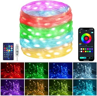 HOTUT RGBIC, 20 m Multi-Coloured Fairy Lights, APP & Remote Controls ...