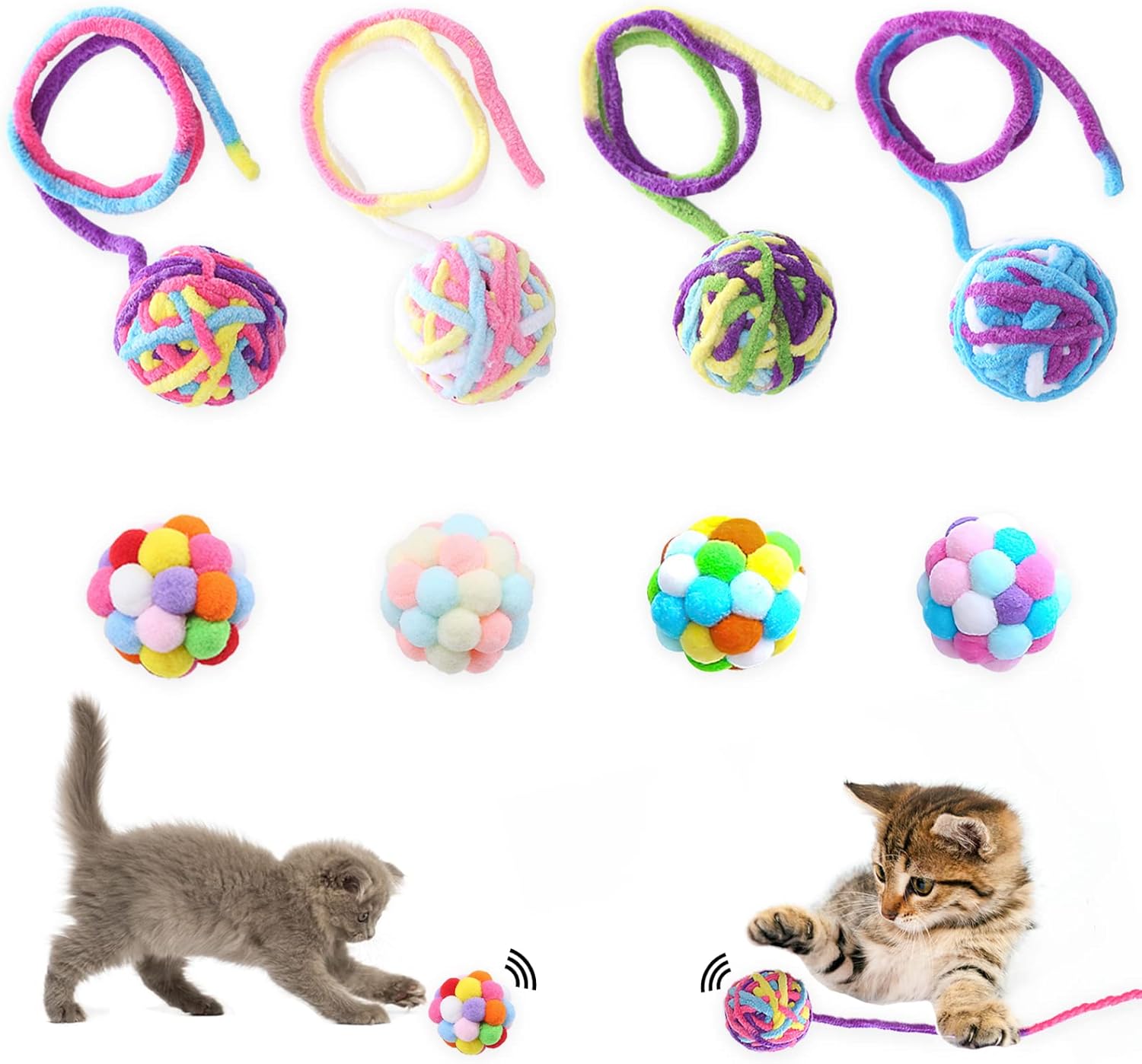 Amazon.com : Acantha 8pcs Cat Balls Toy with Bell,Cat Fuzzy Ball,Plush ...