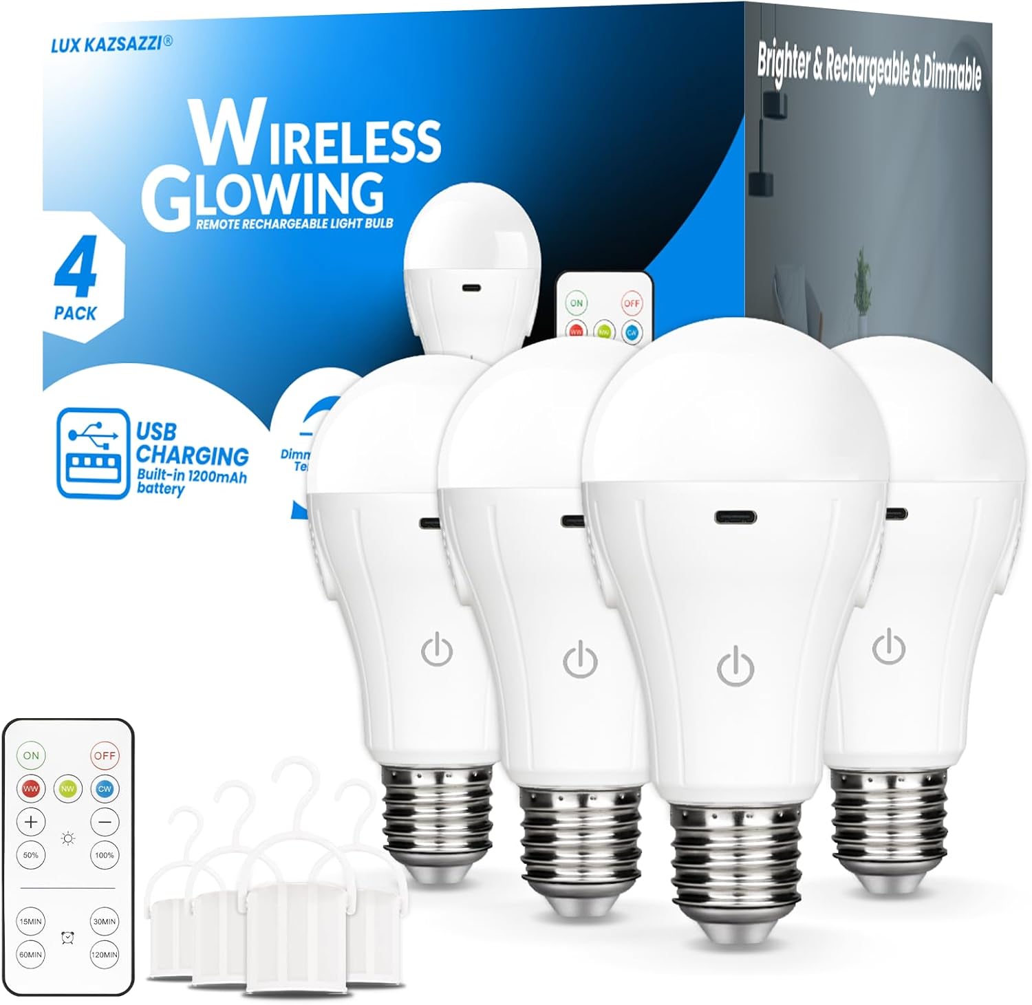 LUXKAZSAZZI WirelessGlow Rechargeable Light Bulbs with Remote, 3 Color ...