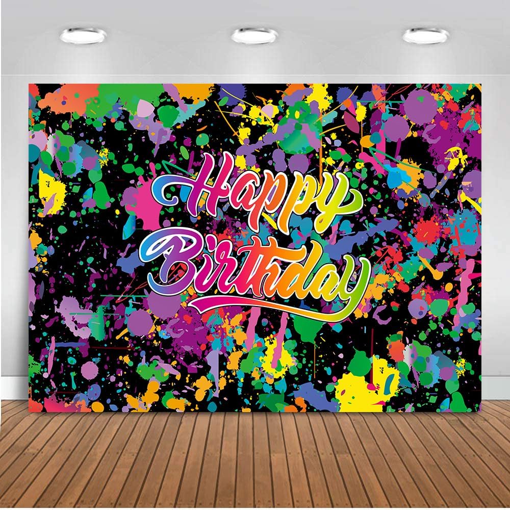 Amazon.com : Joliaco 6x3.6ft Glow Birthday Backdrop Glow in The Dark ...