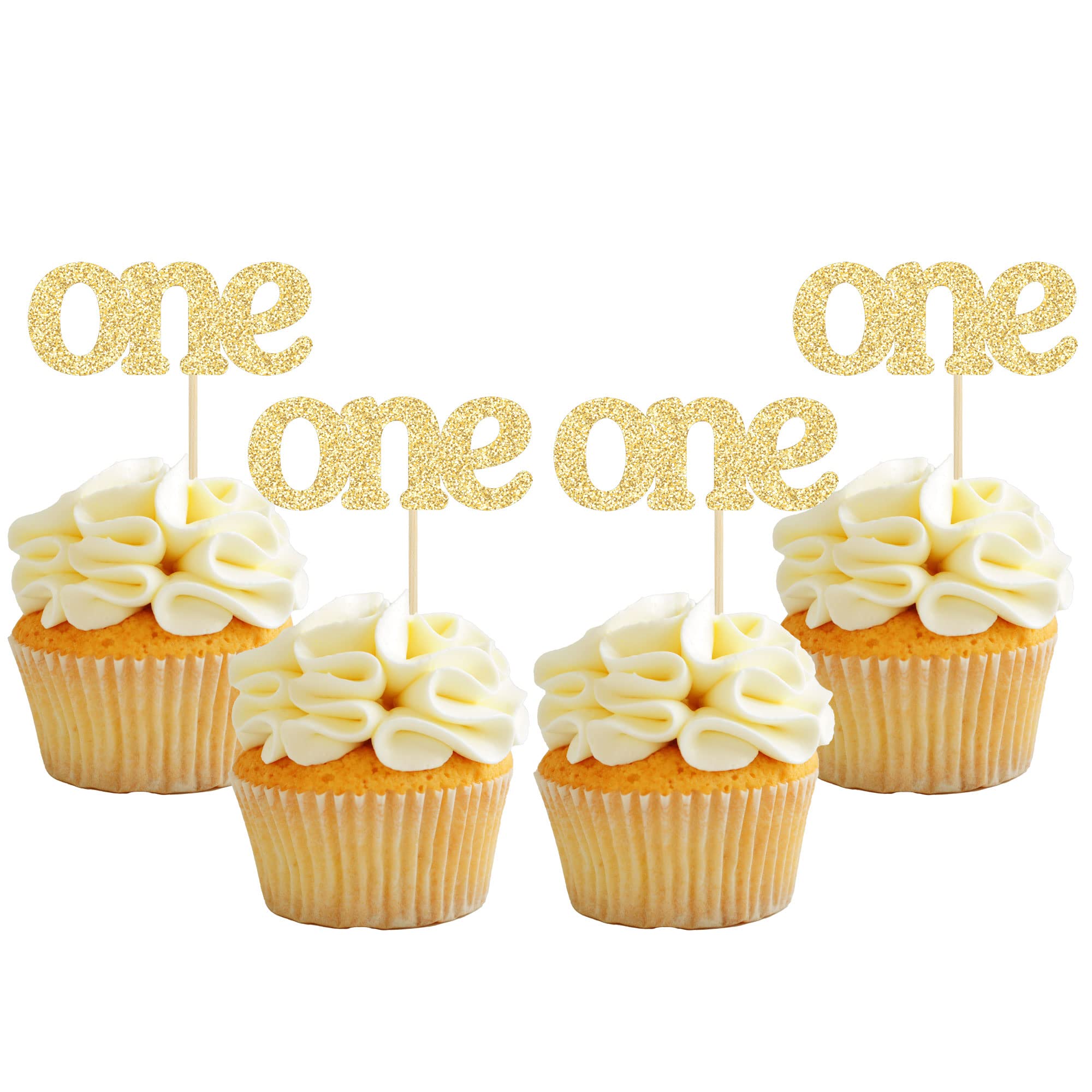 Amazon.com: 24Pcs First Birthday Cupcake Toppers Glitter One Cupcake ...