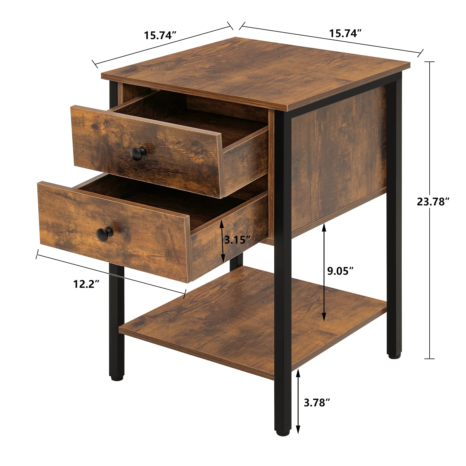 WEENFON Square Night Stand with 2 Drawers and 1 Open Shelf,End Table ...