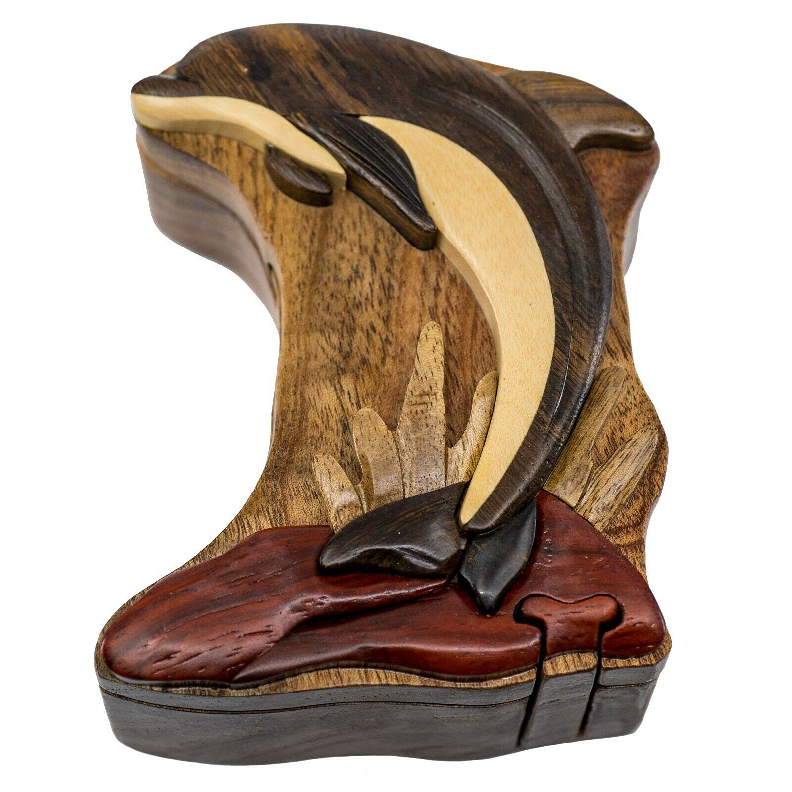 Amazon.com: Leaping Dolphin - Wood Intarsia Puzzle Box - Handcrafted ...