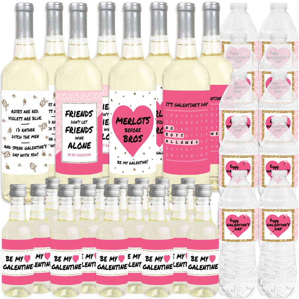 Buy Big Dot of Happiness Be My Galentine - Mini Wine & Water Bottle ...