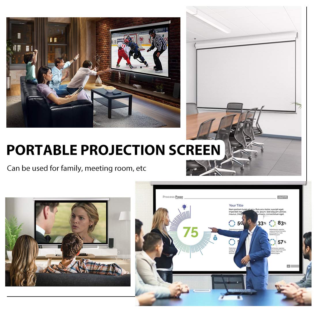 VIVOHOME 100 Inch Manual Pull Down Projector Screen, 16:9 HD ...