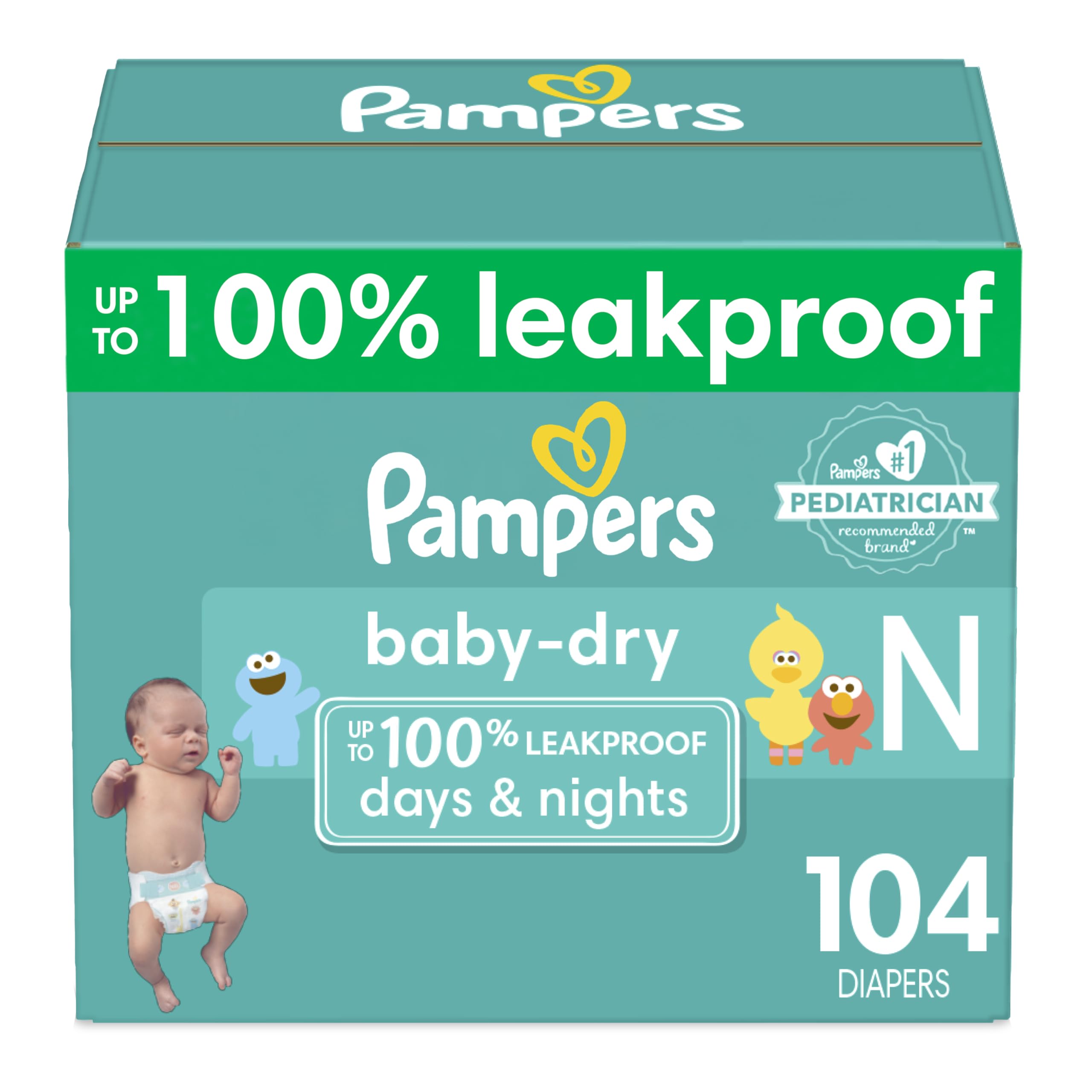 Amazon.com: Pampers Baby Dry Diapers Newborn - Size 0, 104 Count ...