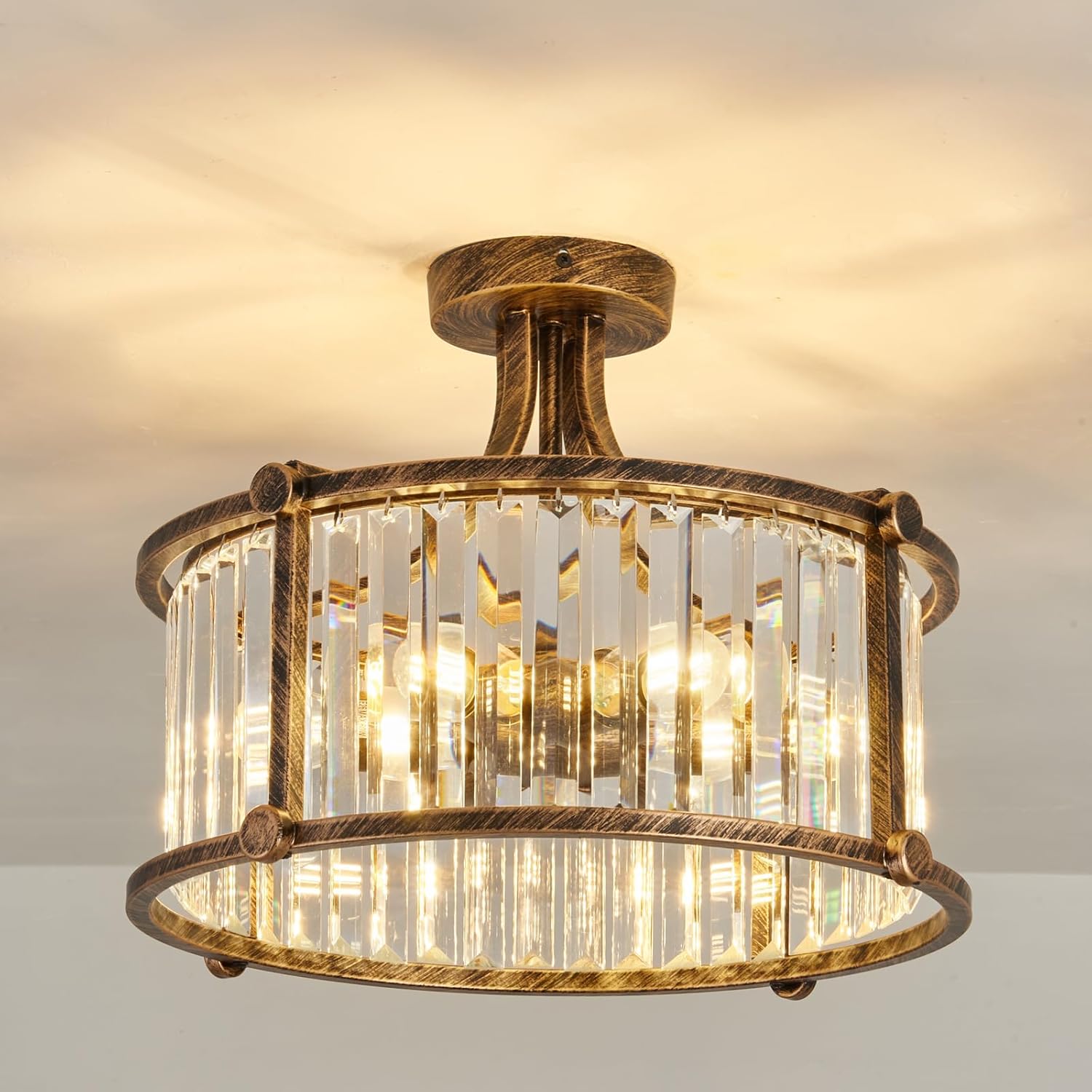 YYJLX Modern Crystal Ceiling Light Oil Bronze Semi Flush Mount Light ...