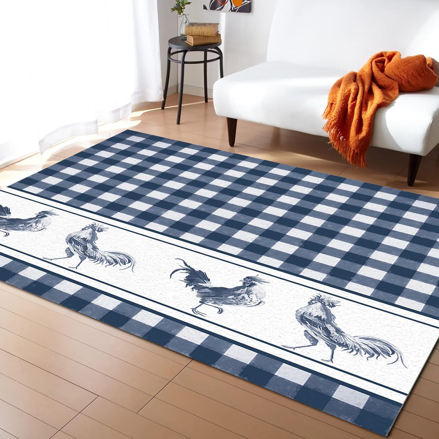 Amazon.com: Area Rug Floor Carpet,Navy Rooster Silhouette White Indoor ...