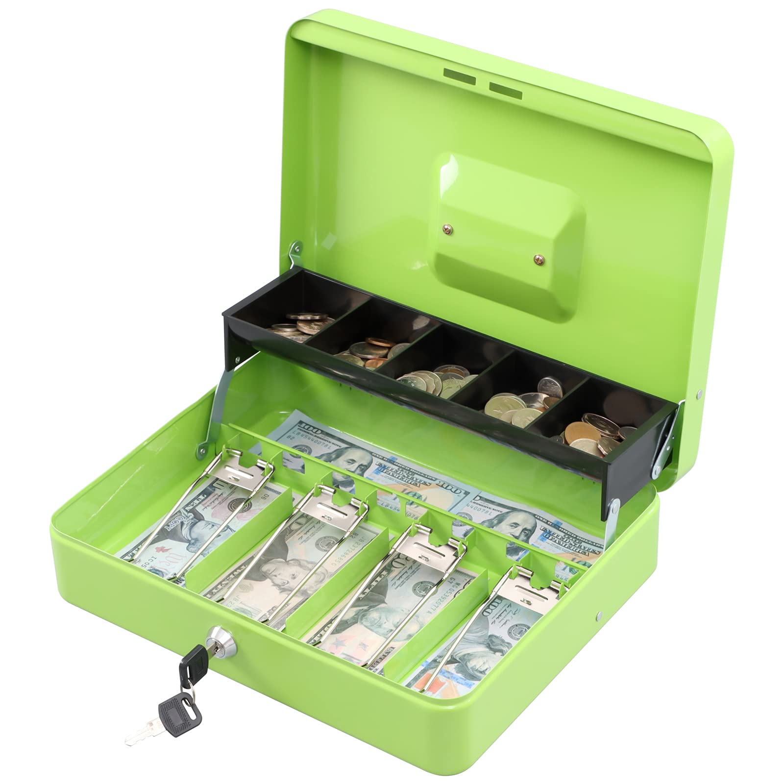 KYODOLED Locking Cash Box with Lock,Money Box with Cash Tray,Lock Safe ...
