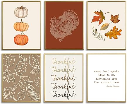 Amazon.com: Thanksgiving Fall Wall Art Prints Boho Pumpkin Maple Leaves ...