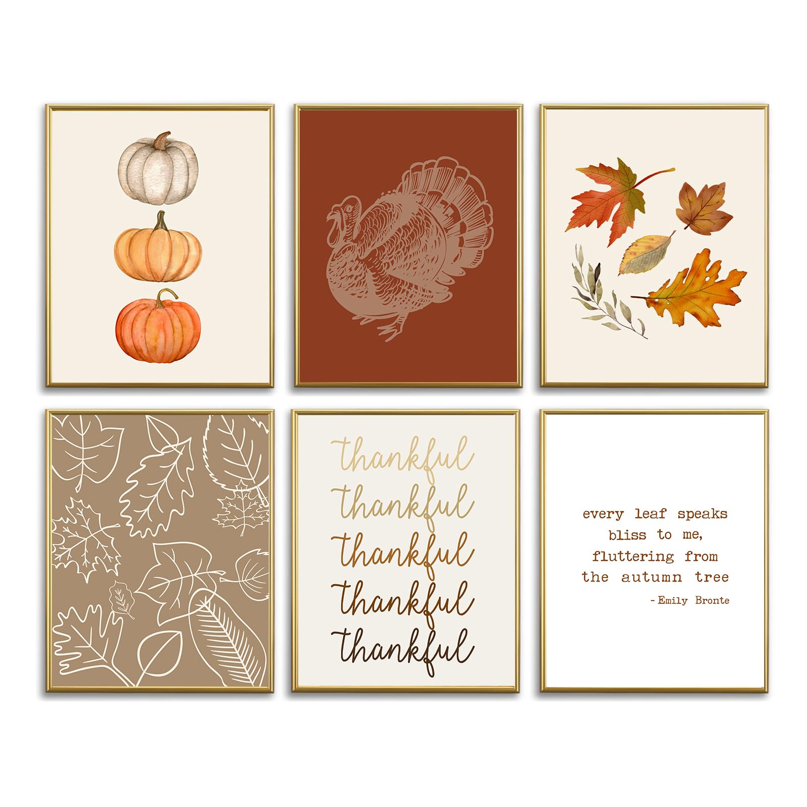 Amazon.com: Thanksgiving Fall Wall Art Prints Boho Pumpkin Maple Leaves ...