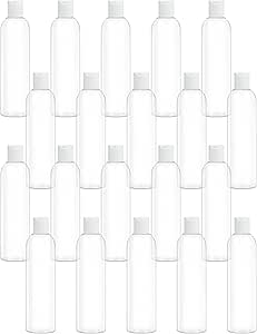 ZLEVEAYN 20 Pack 8oz Clear Plastic Bottles with White Disc Caps Refillable Empty Squeeze ...