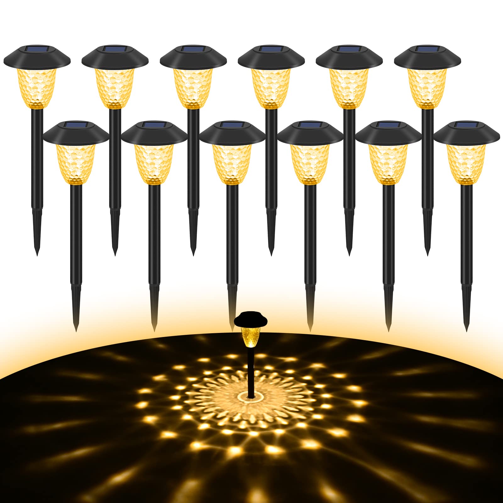 Frdvegd 12 Pack Outdoor Solar Pathway Lights, Warm White Solar Garden ...