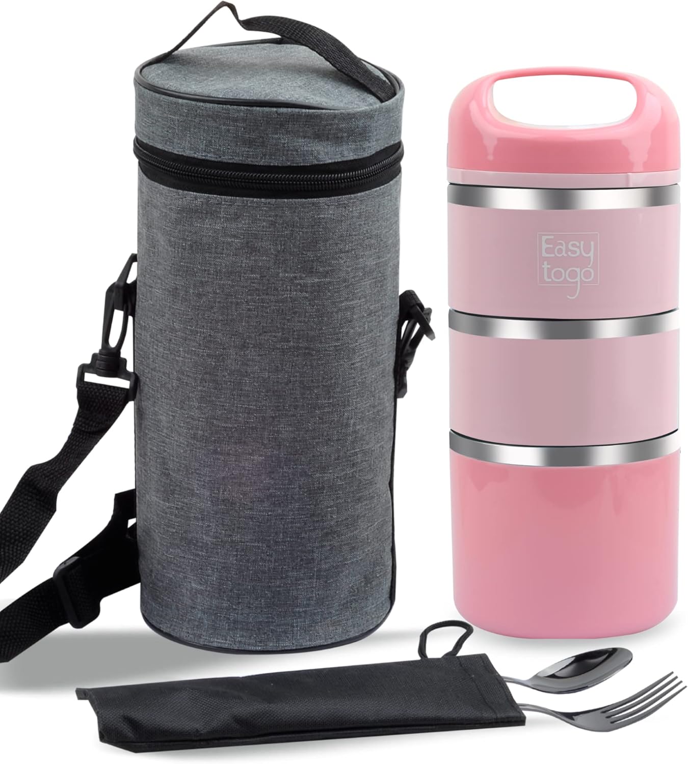 Amazon.com: Easy Togo - 3-Tier Stackable Stainless Steel Thermal Compartment Bento Box with ...