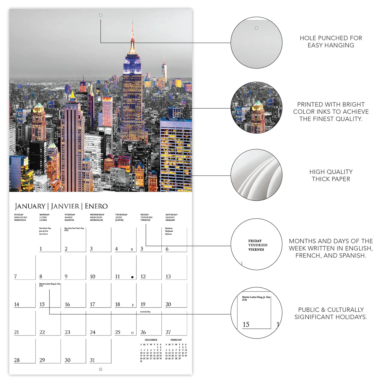 Snapklik.com : 2024 New York Glitz Wall Calendar 12” X 12” Thick Paper ...
