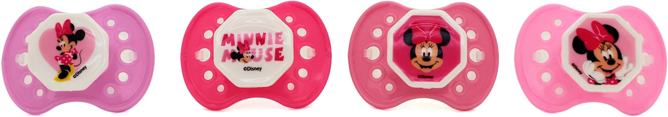 Amazon.com : Disney Cudlie Minnie Mouse Baby Girl 4 Pack of Pacifiers ...