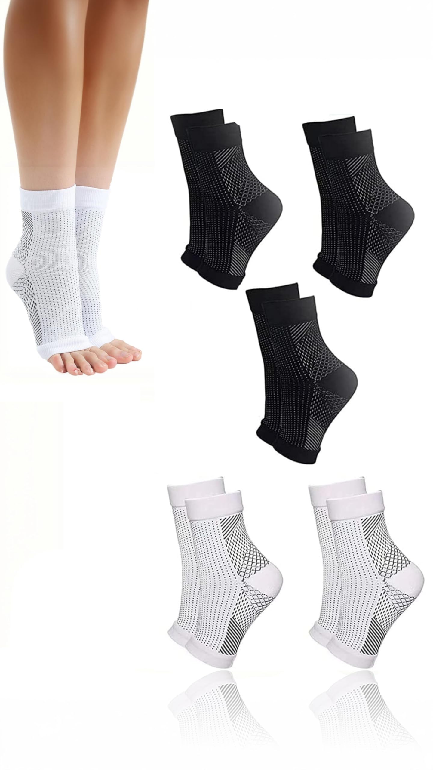 5 Pairs Copper Compression Socks Ankle Brace Neuropathy and Tendonitis ...