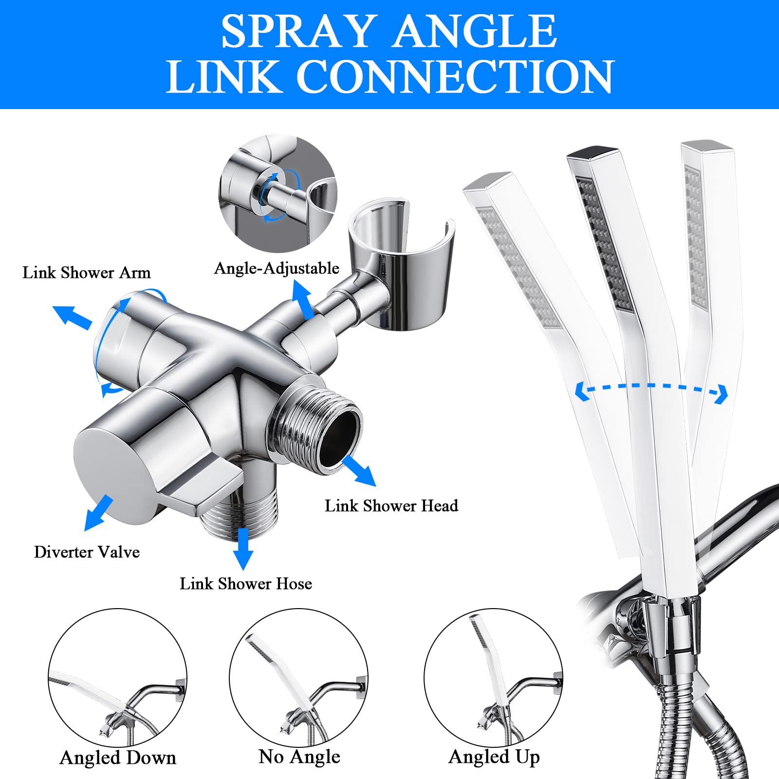 PSYLC All Metal 3-Way Shower Arm Diverter Valve/Solid Brass Shower ...