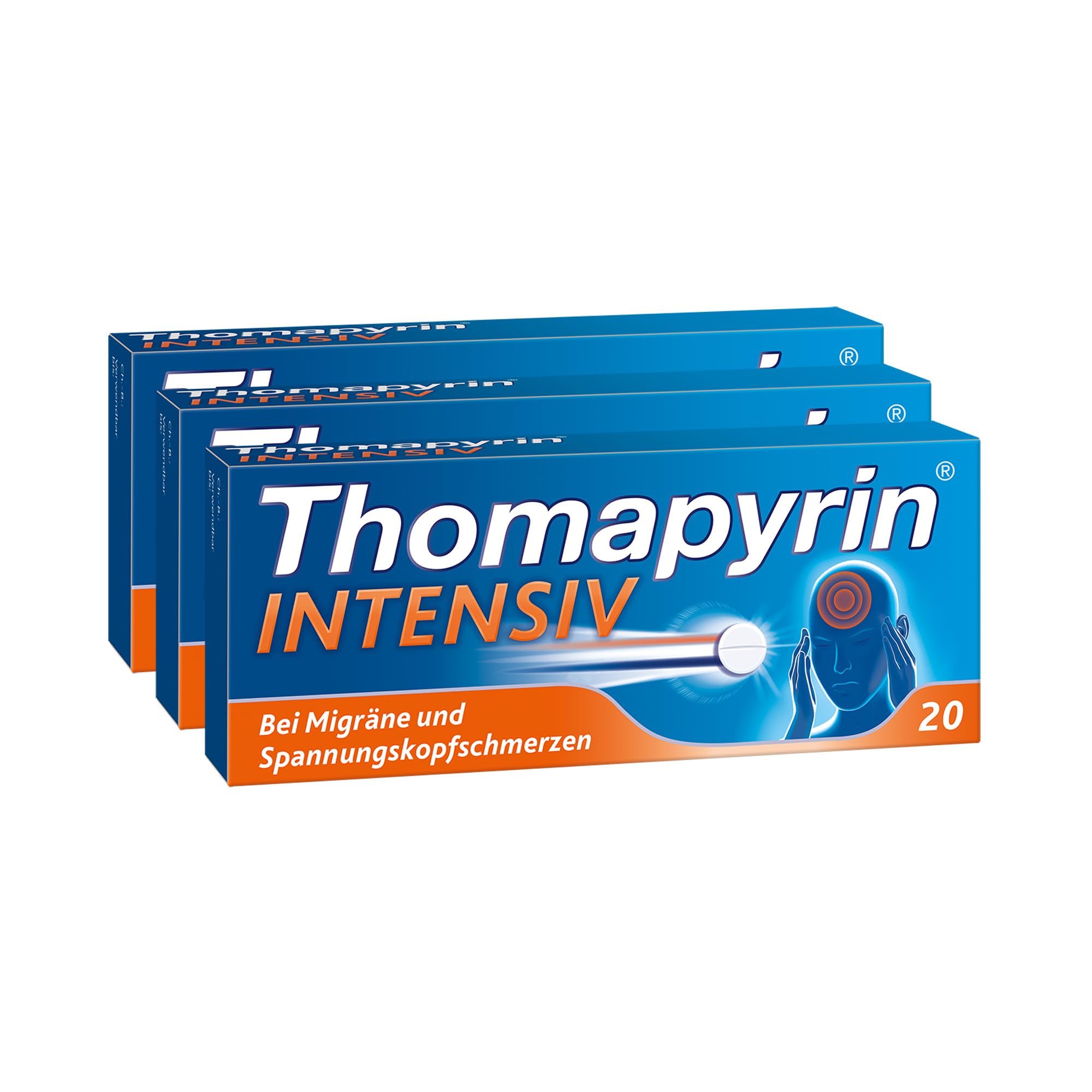 Thomapyrin INTENSIV Tabletten - 3fach Power bei intensiveren Kopfschmerzen & Migräne - 3 x 20 ...
