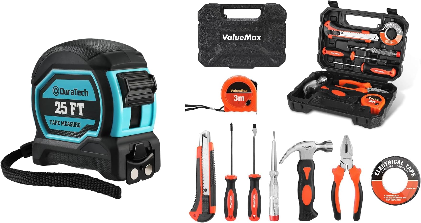 DURATECH Magnetic Tape Measure 25FT & VALUEMAX Tool Set 8Pieces ...