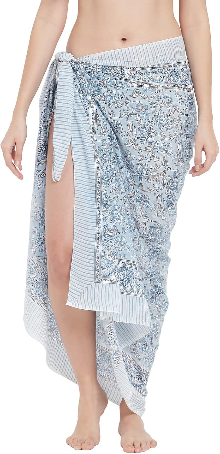 parihan Cotton Block Print long Beach Pareo Sarong Swimsuit Cover Ups ...