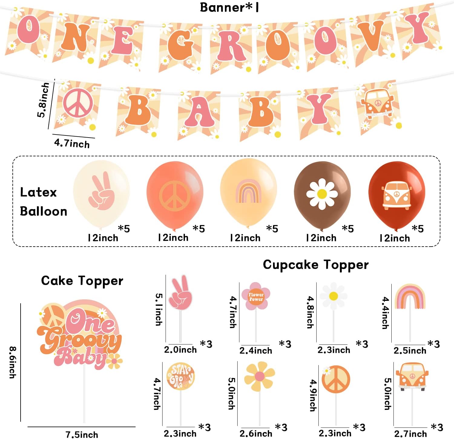 A1DIEE One Groovy Retro Hippie Boho Girl Birthday Party Decorations Kit ...
